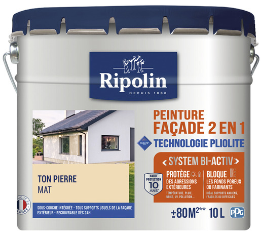 Peinture façade extérieure technologie pliolite mat 10 L ton pierre ...