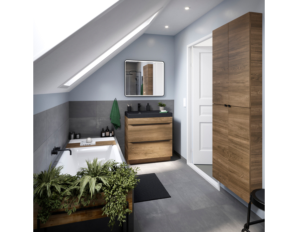 Armoire salle de bains effet noyer "Idalie" L. 60 x H. 90 x P. 15 cm ...