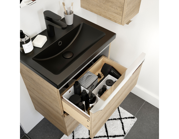 Meuble sous vasque à suspendre effet chêne "Idalie" L. 50 x H. 60 x P ...