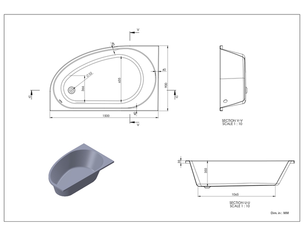 Baignoire gain de place gauche "Caspia" L. 150 x l. 90 cm - Brico Dépôt