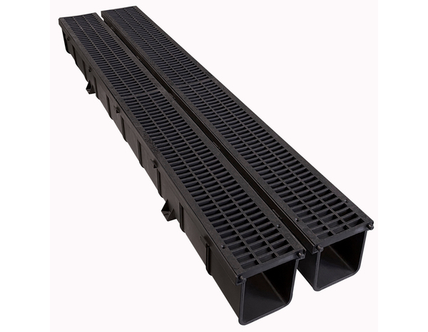 Kit de 2 caniveaux grille noire - 2 fonds - Brico Dépôt