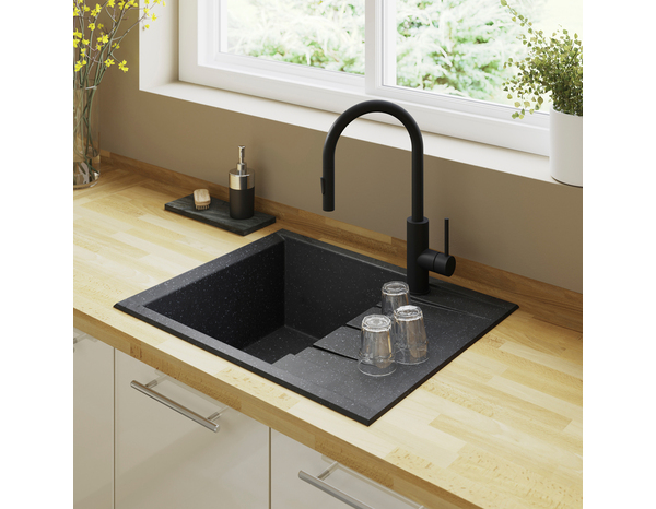 Évier en résine "Ising XS" noir - 1 cuve - Brico Dépôt